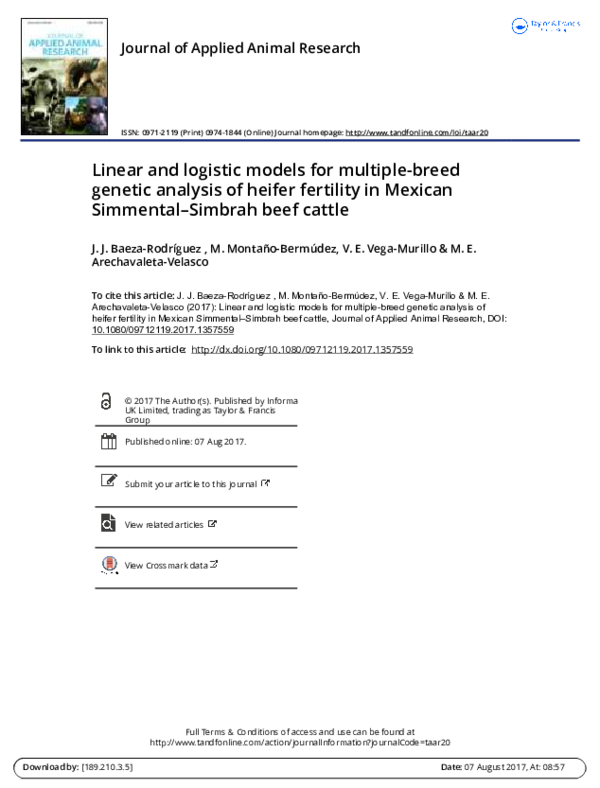 Pdf Linear And Logistic Models For Multiple Breed Genetic Analysis Of Heifer Fertility In