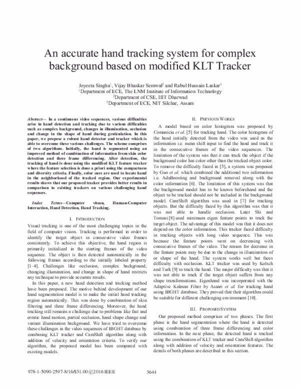 Pdf An Accurate Hand Tracking System For Complex Background Based On Modified Klt Tracker