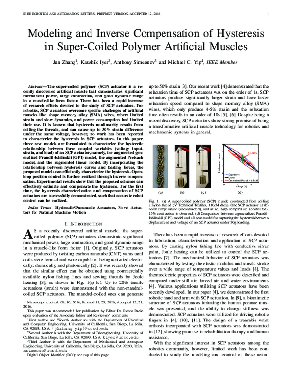 (PDF) Modeling and Inverse Compensation of Hysteresis in Supercoiled Polymer Artificial Muscles