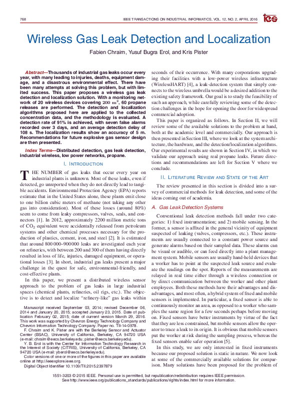(PDF) Wireless Gas Leak Detection and Localization