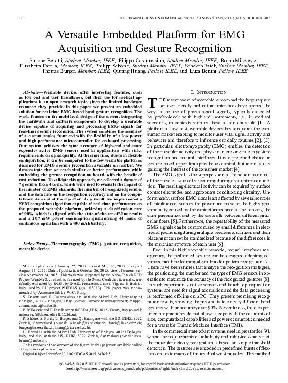 (PDF) A Versatile Embedded Platform for EMG Acquisition and Gesture Recognition