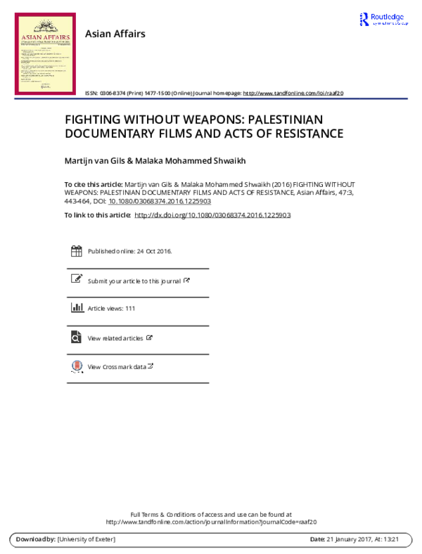 (PDF) Fighting without Weapons: Palestinian Documentary Films and Acts ...