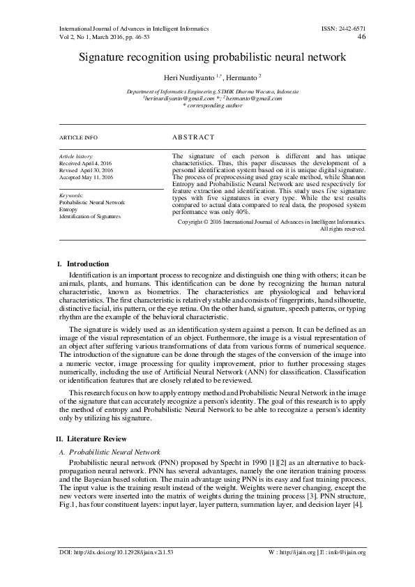 (PDF) Signature recognition using probabilistic neural network
