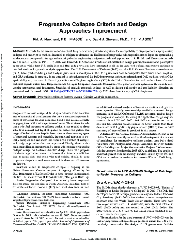 (PDF) Progressive Collapse Criteria and Design Approaches Improvement