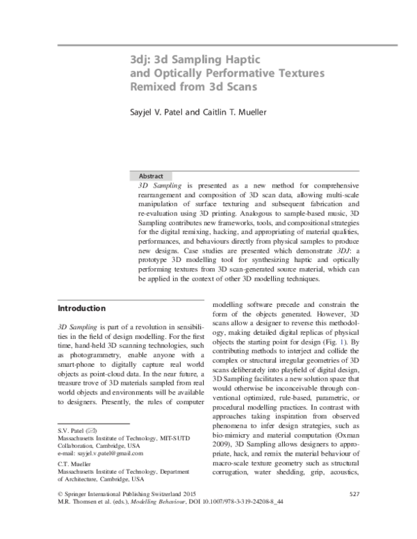 (PDF) 3D Sampling Performative Textures Remixed from 3D Scans
