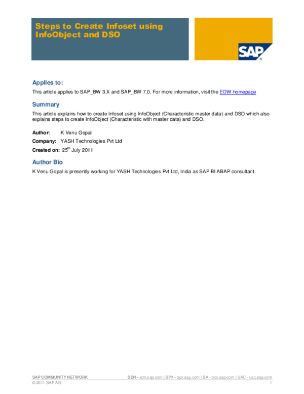 (PDF) SAP COMMUNITY NETWORK Steps to Create Infoset using InfoObject and DSO