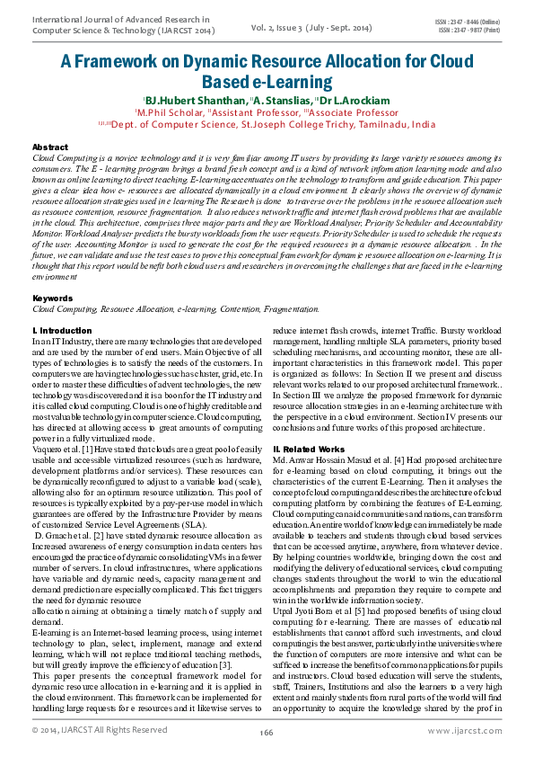 (PDF) A Framework on Dynamic Resource Allocation for Cloud Based e-Learning