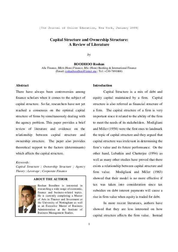 (PDF) Capital Structure and Ownership Structure: A Review of Literature