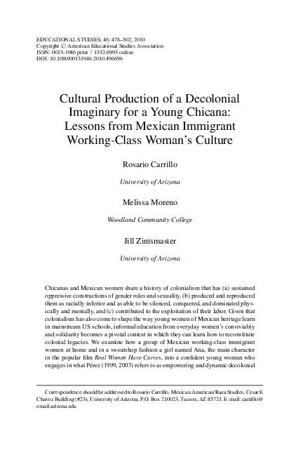 (PDF) Cultural Production of a Decolonial Imaginary for a Young Chicana ...