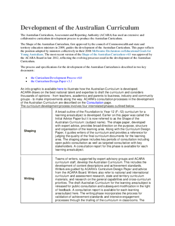 (DOC) Development of the Australian Curriculum