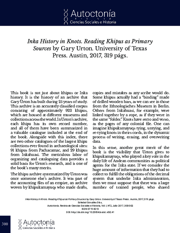(PDF) Inka History in Knots. Reading Khipus as Primary Sources by Gary ...