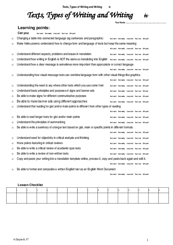 (PDF) Texts, Types of Writing and Writing iv