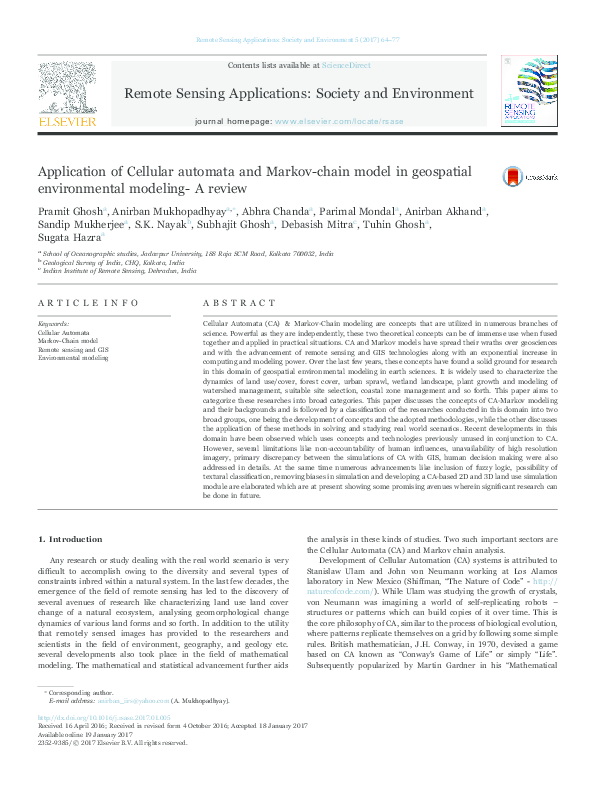 Pdf Application Of Cellular Automata And Markov Chain Model In Geospatial Environmental