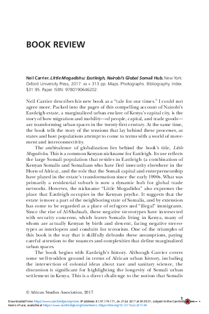 (PDF) Neil Carrier. Little Mogadishu: Eastleigh, Nairobi’s Global ...