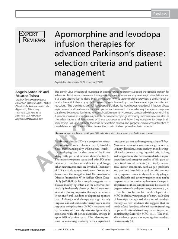 (PDF) Apomorphine and levodopa infusion therapies for advanced ...
