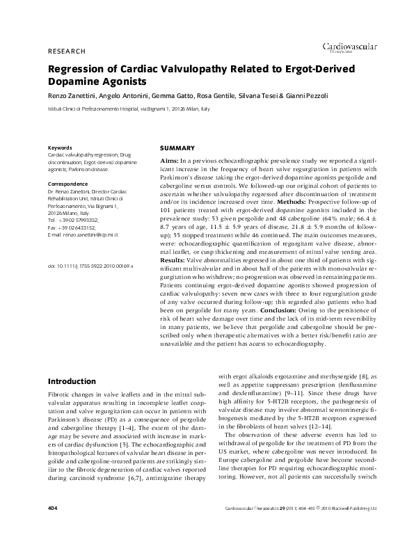 (PDF) Regression of Cardiac Valvulopathy Related to Ergot-Derived ...