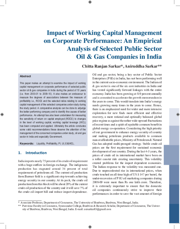 (PDF) Impact of Working Capital Management on Corporate Performance: An Empirical Analysis of ...