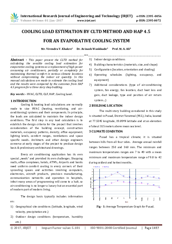 (PDF) COOLING LOAD ESTIMATION BY CLTD METHOD AND HAP 4.5 FOR AN ...