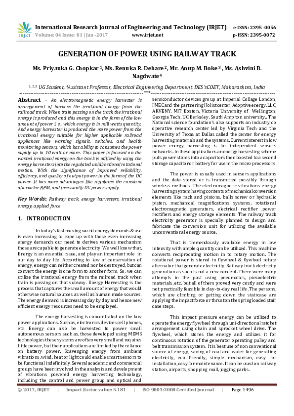 (PDF) Generation of power using Railway track