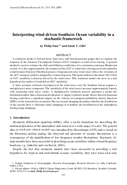 Pdf Interpreting Wind Driven Southern Ocean Variability In A Stochastic Framework Sarah