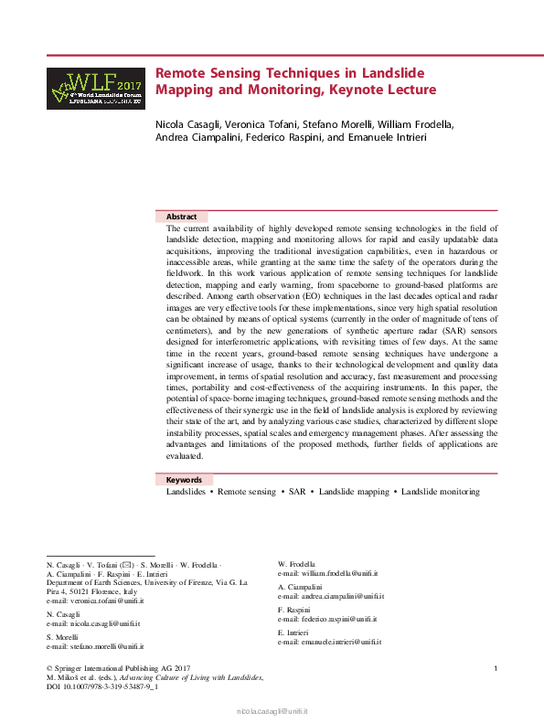 Pdf Remote Sensing Techniques In Landslide Mapping And Monitoring Keynote Lecture
