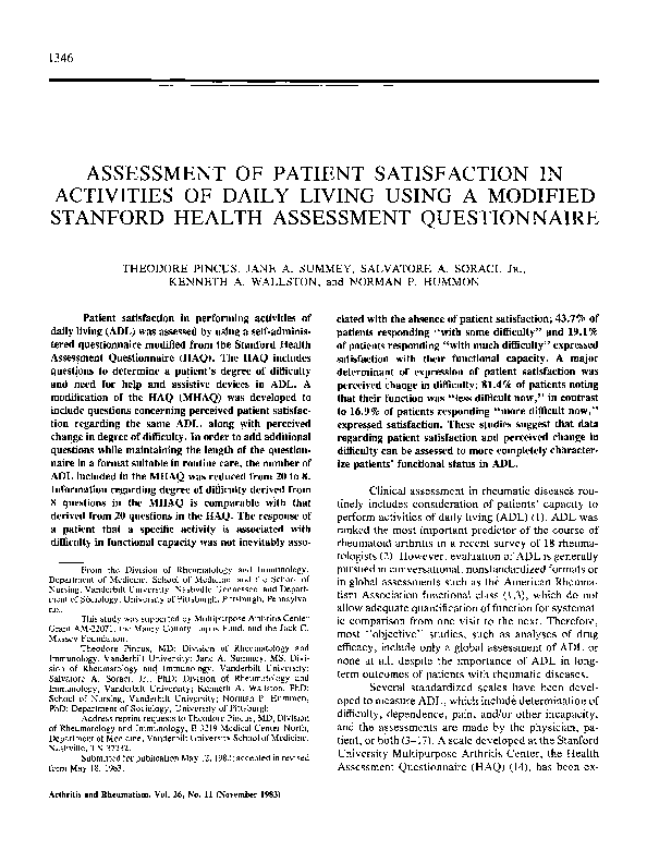 (PDF) Assessment of patient satisfaction in activities of daily living ...