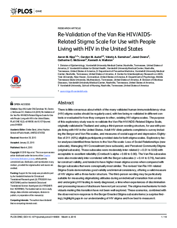 (PDF) Re-Validation of the Van Rie HIV/AIDS-Related Stigma Scale for ...