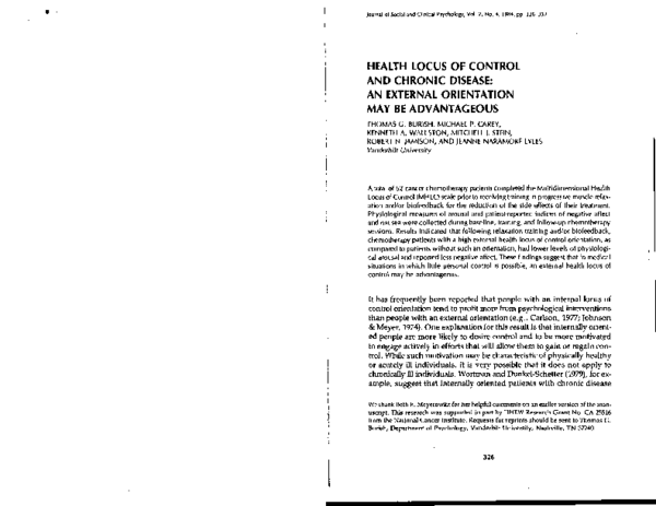 (PDF) Health Locus of Control and Chronic Disease: An External ...