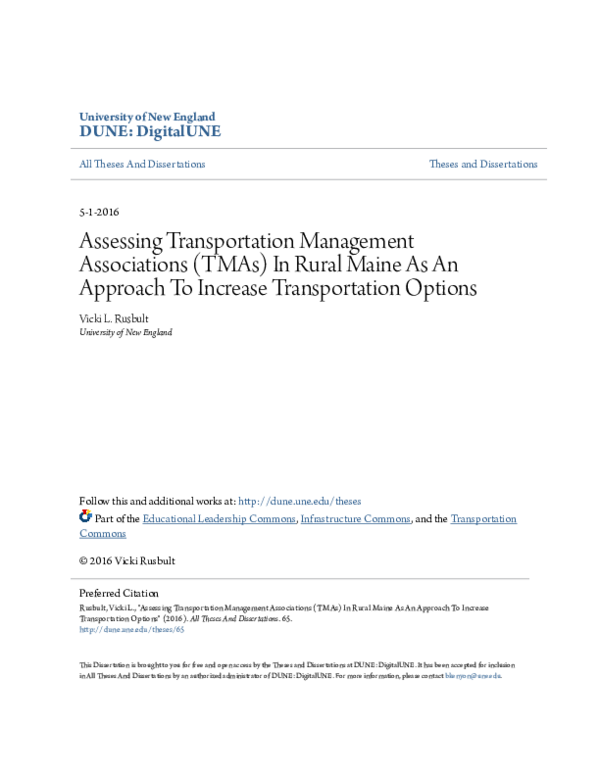 (PDF) Assessing Transportation Management Associations (TMAs) In Rural ...