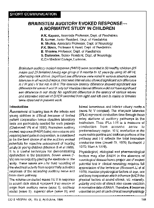 (PDF) Brainstem auditory evoked response—A normative study in children