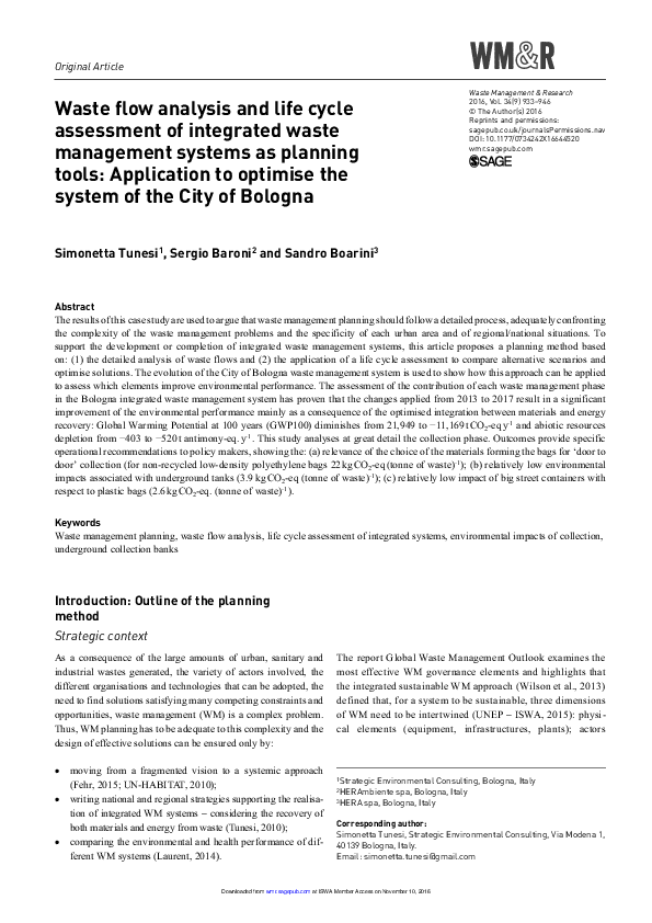 (PDF) Waste flow analysis and life cycle assessment of integrated waste ...