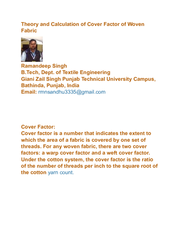 (DOC) Theory and Calculation of Cover Factor of Woven Fabric