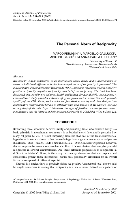 (PDF) The personal norm of reciprocity