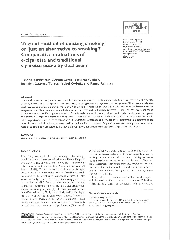 (PDF) ‘A good method of quitting smoking’ or ‘just an alternative to ...