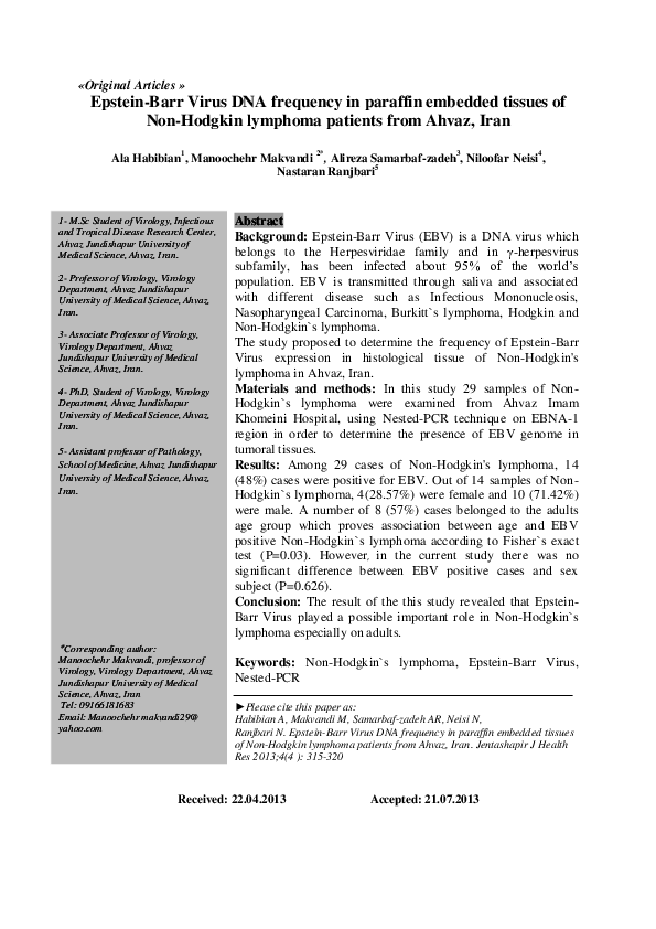 (PDF) Epstein-Barr Virus DNA frequency in paraffin embedded tissues of ...