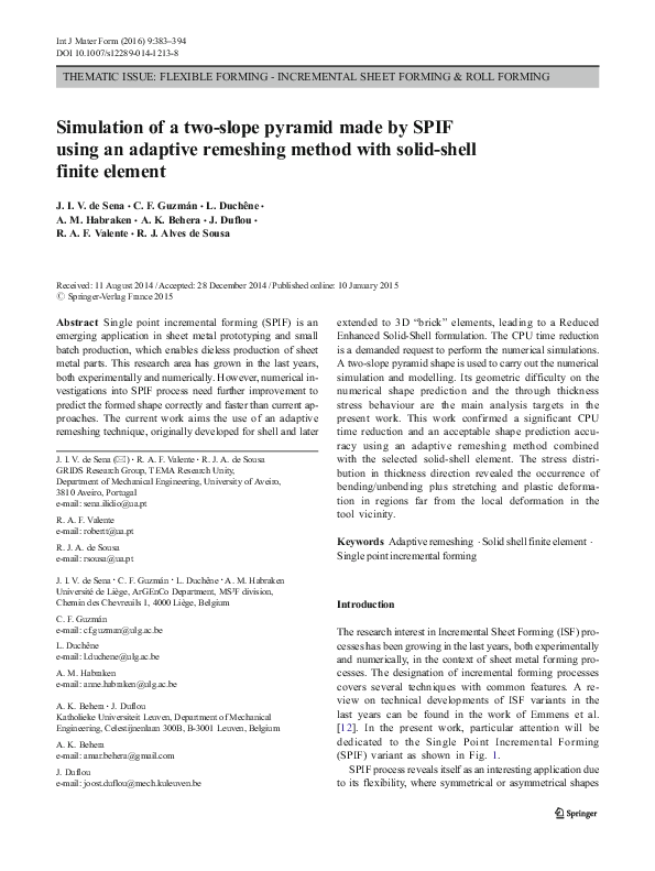 Pdf Simulation Of A Two Slope Pyramid Made By Spif Using An Adaptive Remeshing Method With
