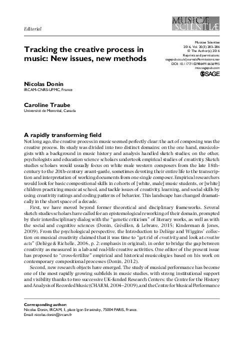 (PDF) Tracking the creative process in music: New issues, new methods ...