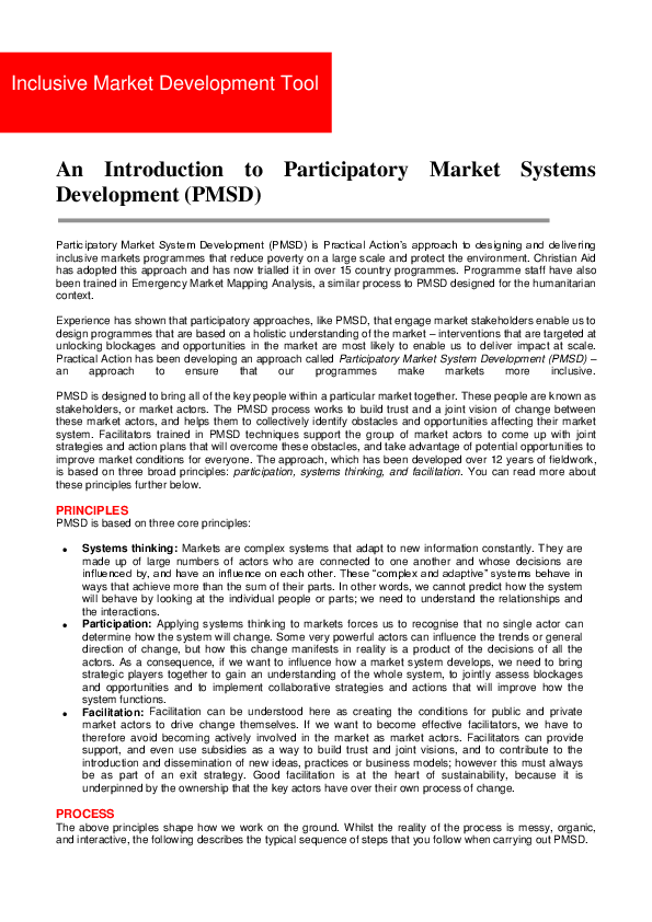 (PDF) An Introduction to Participatory Market Systems Development (PMSD