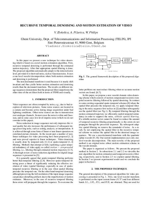 (PDF) Recursive temporal denoising and motion estimation of video