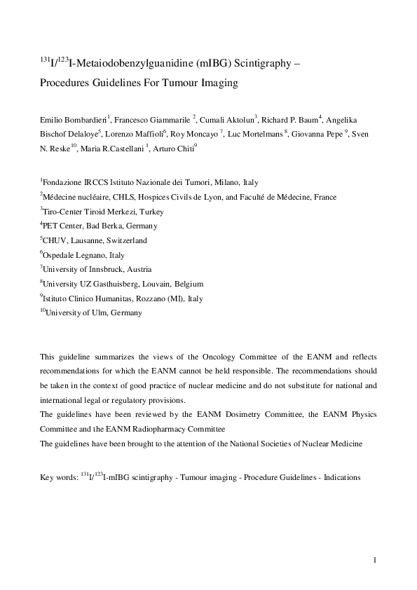 (PDF) 131I/123I-Metaiodobenzylguanidine (mIBG) scintigraphy: procedure ...