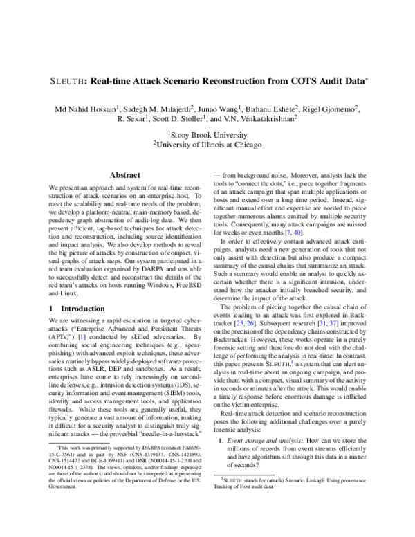 (PDF) SLEUTH: Real-time Attack Scenario Reconstruction from COTS Audit Data