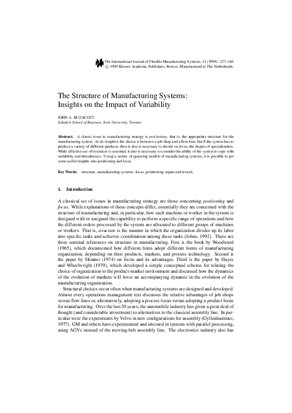 (PDF) The Structure of Manufacturing Systems: Insights on the Impact of ...