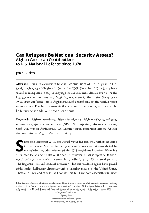 (PDF) Can Refugees Be National Security Assets?: Afghan American ...