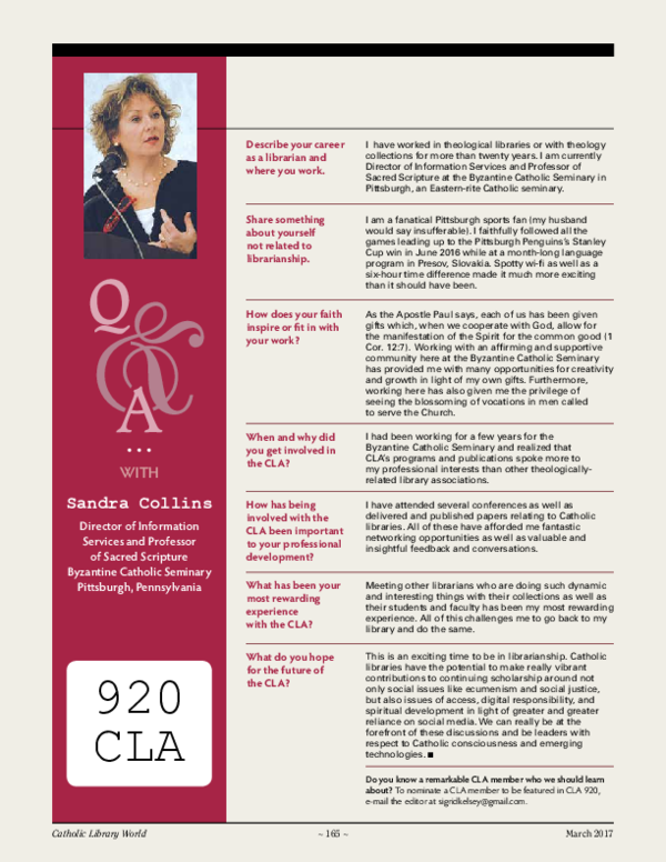(PDF) 920 CLA: Q and A with Sandra Collins