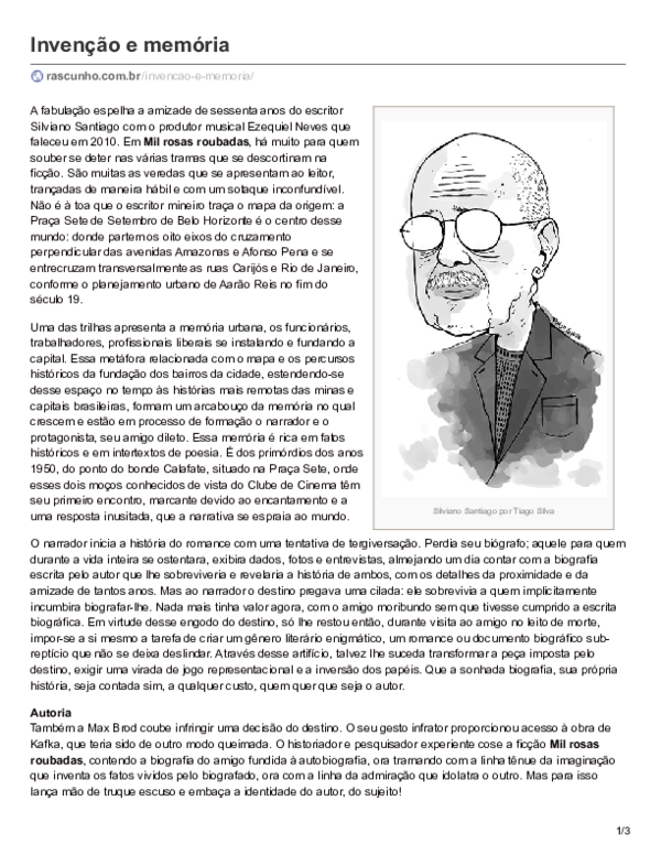 (PDF) Invenção e memória - “Mil rosas roubadas”, de Silviano Santiago