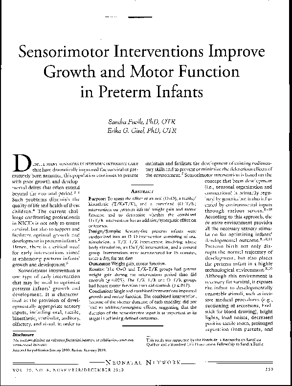 (PDF) Sensorimotor Interventions Improve Grov^h and Motor Function in ...