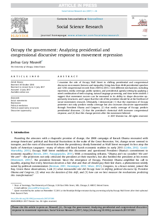 (PDF) Occupy the Government: Analyzing Presidential and Congressional ...