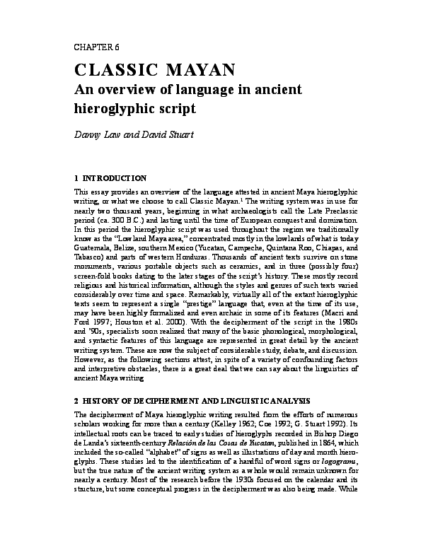 (PDF) Classic Mayan: An overview of language in ancient hieroglyphic script