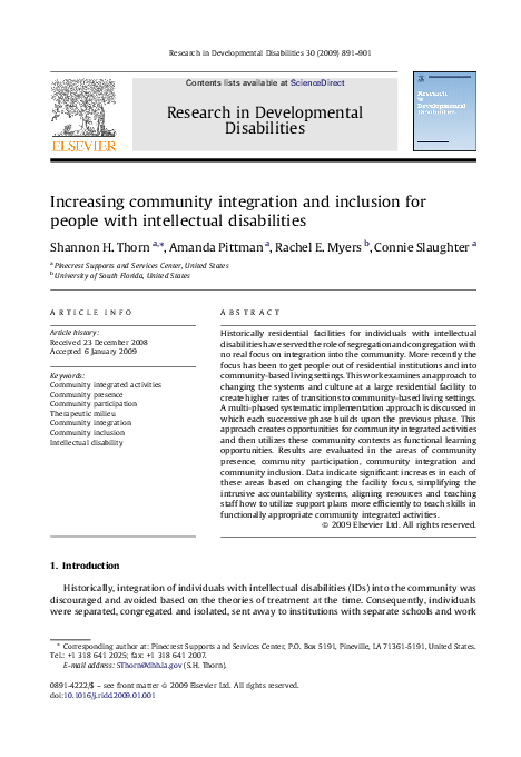 (PDF) Increasing community integration and inclusion for people with ...