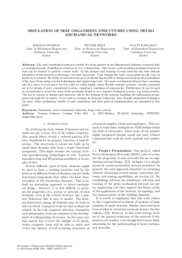 (PDF) Simulation of self organizing structures using neuro mechanical ...
